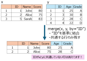 Rでデータの結合② ー列の結合, cbind関数, merge関数ー | Hira Labo